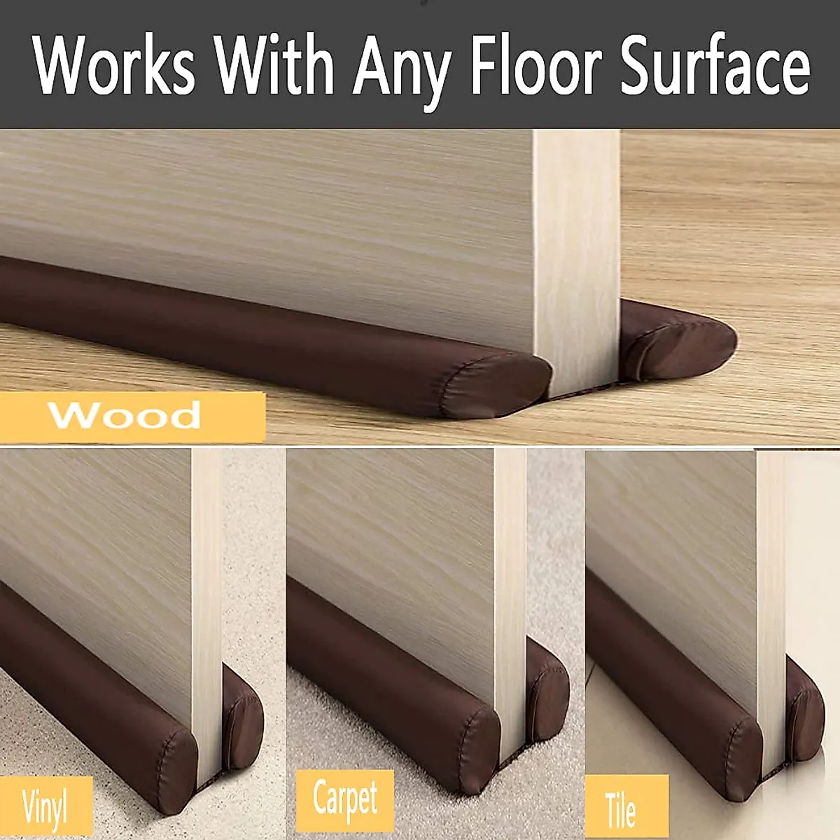 Door Draft Stopper,Under Door Draft Blocker, Adjustable Door Bottom Weather Stripping,Sound Proof Noise Reduction(Brown)
