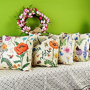 ONWAY Spring Summer Outdoor Waterproof Pillow Covers 20x20 Inch Set of 4 Floral Farmhouse Throw Pillows Decorative Cushion Cases for Outdoor Couch Sofa Patio Furniture Home Decoration
