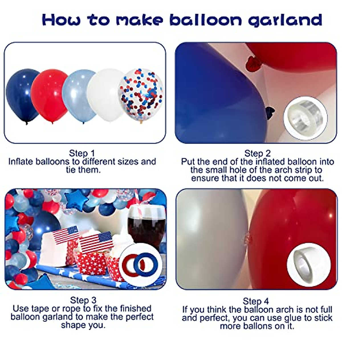 JULLIZ 142Pcs Red White and Blue Balloon Arch Garland Kit, Navy Blue for Blue Birthday Baseball Nautical Theme Party Flag Party Election Party July 4th Decorations