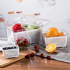 LUXEAR Vegetable Containers for Fridge Produce Saver Container Fruit Storage Organizer 3 Pack BPA-Free Fridge Organize Containerswith Lid & Colander for Salad Lettuce Berry Storage Stay Fresh