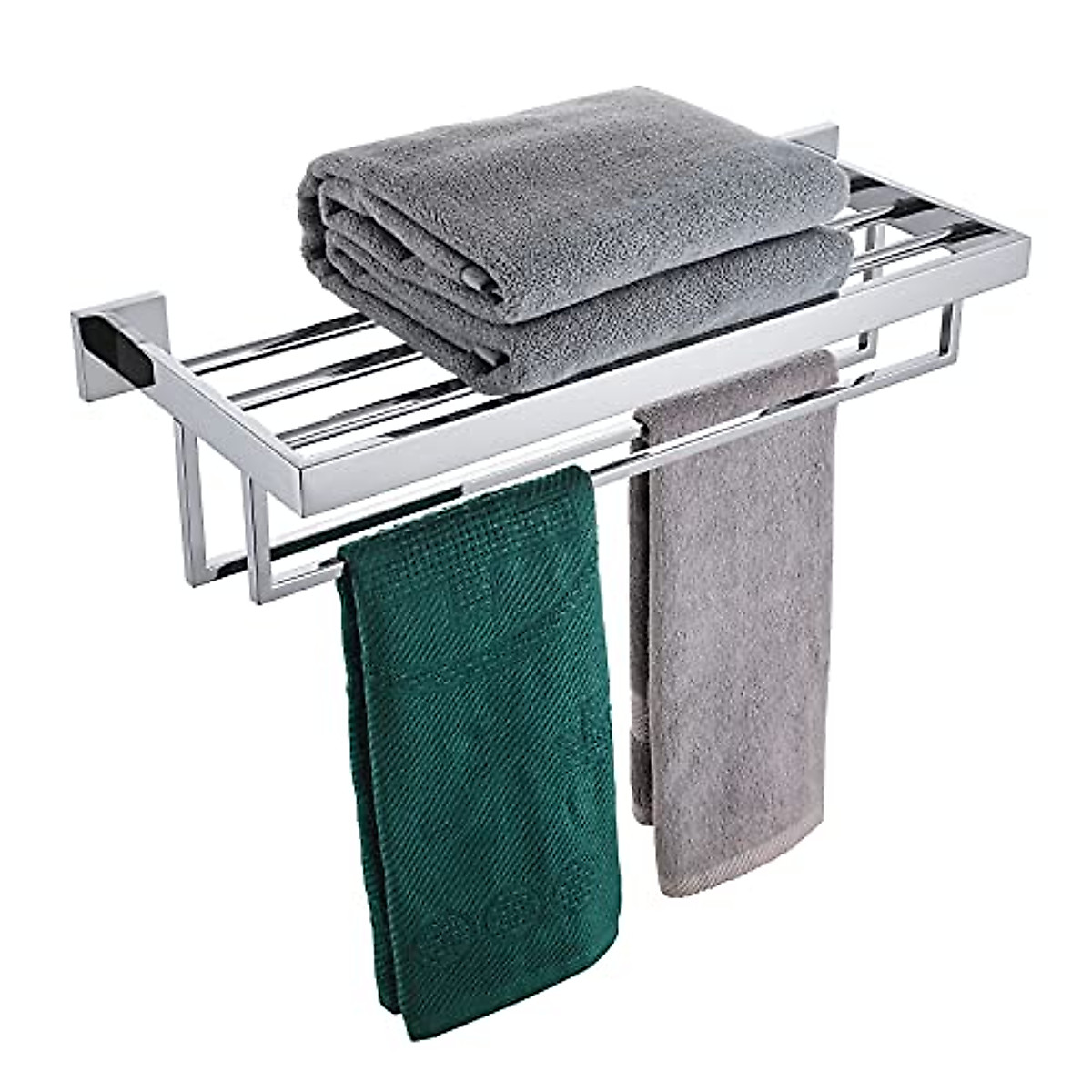 KOKOSIRI 24'' Bathroom Towel Shelf Chrome Towel Rack with Two Bath Towel Bars SUS304 Stainless Steel Wall Mounted, Polished Finish, B6003CH