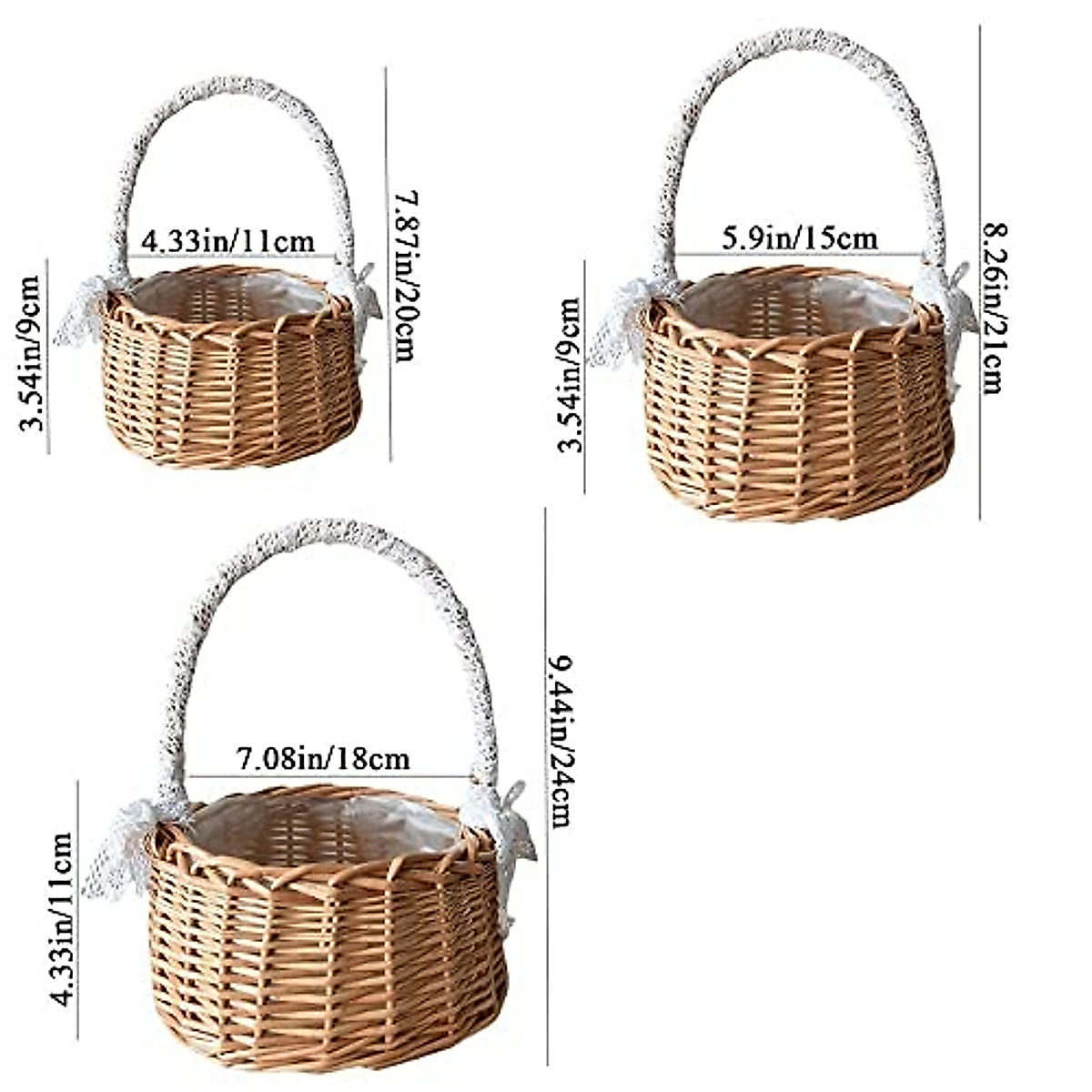 Rattan Flower Girl Hand Basket for Wedding Picnic, Retro Hand Woven Basket with Handle for Home Garden Decor(S)