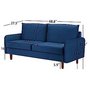 Hdxdkog Velvet Loveseat Sofa, 69'' Mid Century Modern Small Love Seats Furniture Comfy Couch for Living Room, Upholstered 2 Seater Sofa for Small Apartment (Blue)