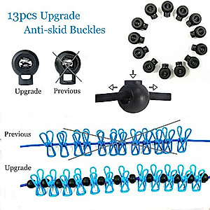 Adjustable Elastic Clothesline with Clips and Positioning Balls Portable Retractable Windproof Laundry Hanging Rope for Travel Camping Indoor Use Anti-Skid Washing Line with Drawstring Bag Purple