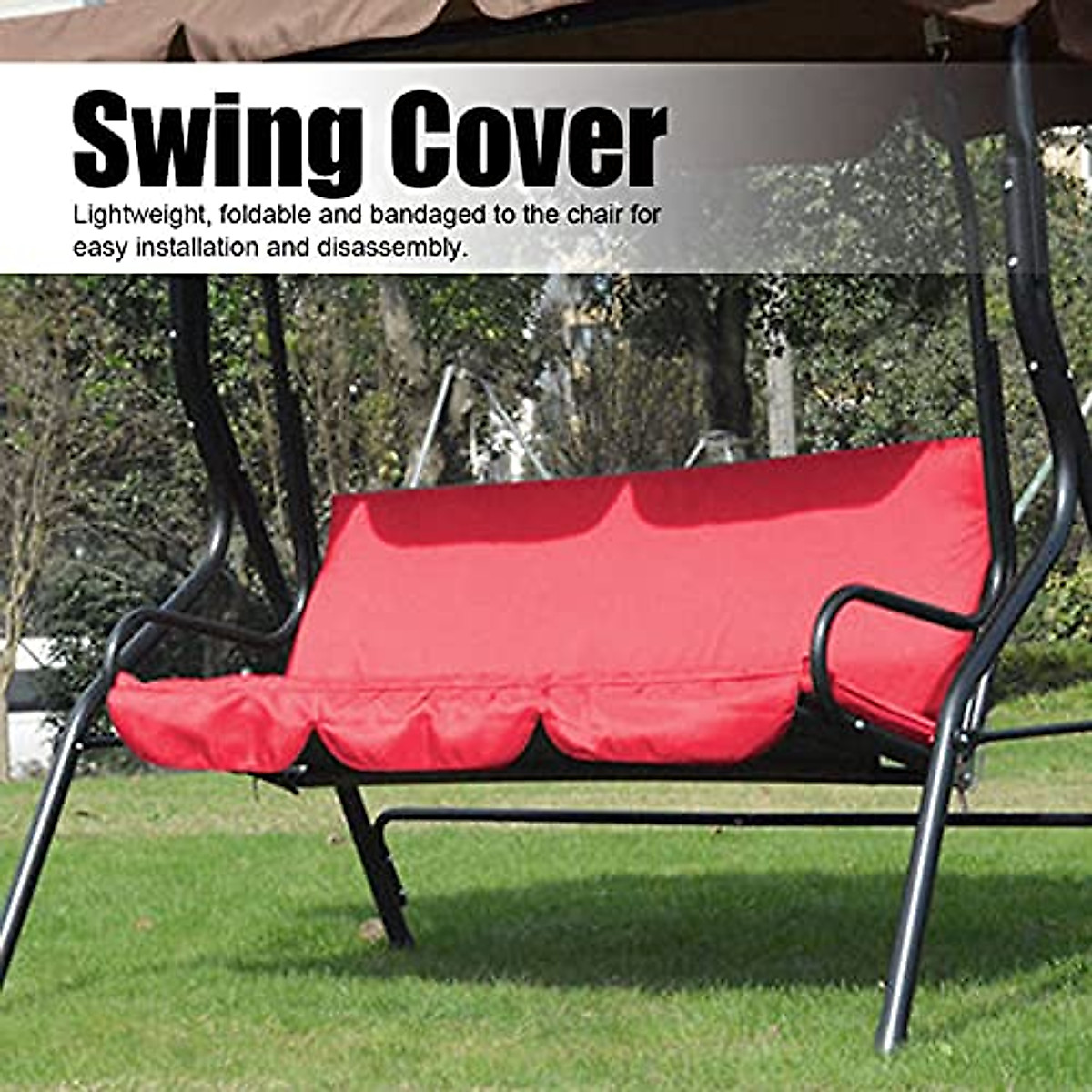 Emoshayoga Outdoor Swing 3-Seat Chair Waterproof Cushion Replacement Foldable Swing Metal Hammock Chair Cushion for Patio Garden Yard (red)