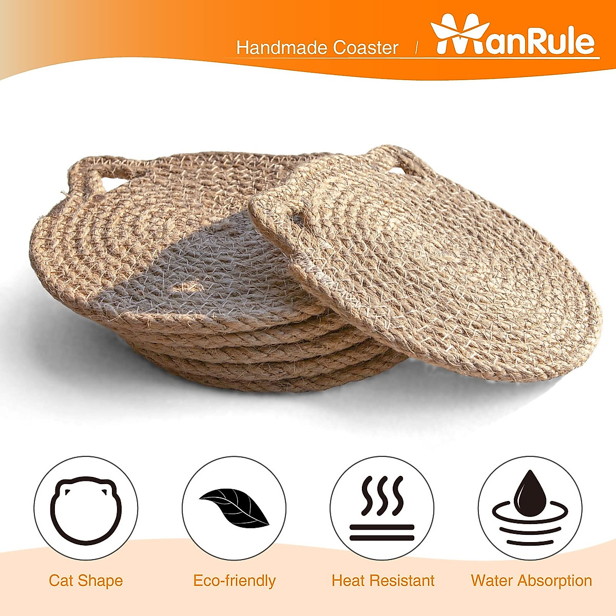 Boho Coasters for Drinks Absorbent, Set of 6 Jute Coasters for Coffee Table Dinning Table, Funny Cat Coasters 4.7 inch, Unique Farmhouse Coasters for Home Decor (4.7 inch)