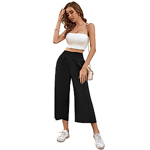 SHENHE Women's Elastic High Waisted Wide Leg Palazzo Pants Shirred Loose Capri Pants Black XL