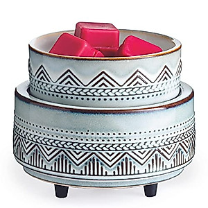 CANDLE WARMERS ETC 2-in-1 Candle and Fragrance Warmer for Warming Scented Candles or Wax Melts and Tarts with to Freshen Room, Santa Fe White and Brown