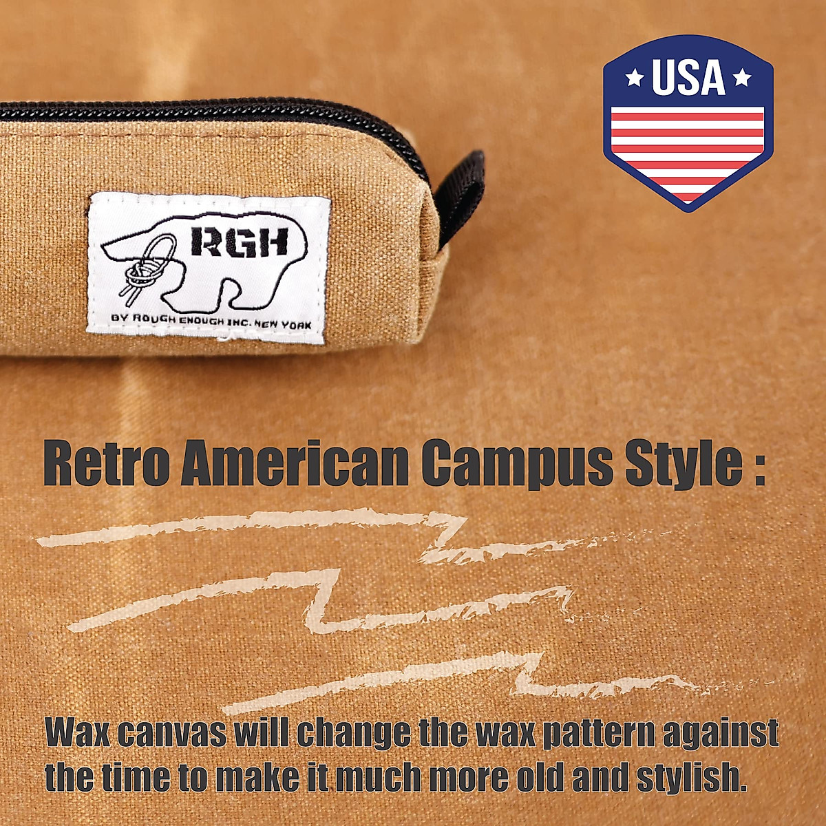 Rough Enough Small Pencil Pouch Pen Case Canvas for Adults Boys Girls with Aesthetic Slim Thin design School Stationary Art Supplies Brown