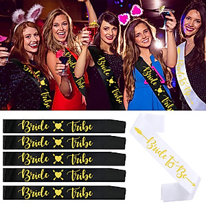 Set Bachelorette Party Decorations:1 Bride to Be Sash and 7 Bride Tribe Sashes, Bridal Shower Decorations, Wedding Party Favors (Black 8 Pcs) - Bridal Shower Supplies 8pcs - Bridal Shower Party 8pcs