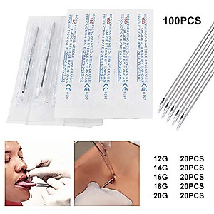 Ear Nose Piercing Needles - 100pcs Mix Body Piercing Needles 12g.14g.16g.18g.20g Individualized Package for Piercing Needle Supplies Piercing Kit