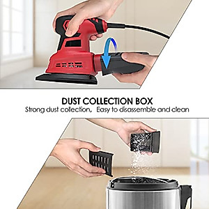 Sander Tool, 200W Electric Hand Sander for Wood & Metal, 12500 RPM Palm Detail Sander, Random Orbit Sanders with 20 Pcs Sanding Paper, Vacuum Dust Collection Box, for Plywood, Paint Dry Walls