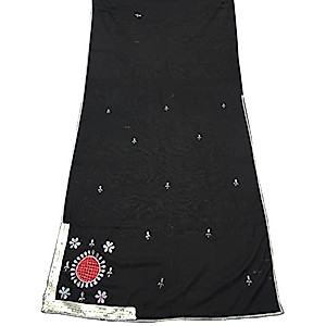 Peegli Indian Black Vintage Georgette DIY Craft Cloth Traditional Sarong Fabric Embroidered Textile