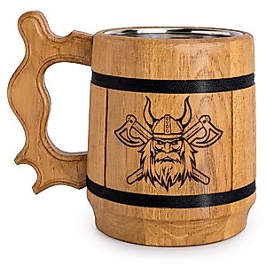 TESLYAR Beer Mug 20 OZ - Viking mug - Tankard Mug - Beer stein - Wooden beer mug - Handmade Gifts for Men | Fathers Day | Christmas | Birthday Gifts | Norse & Celtic Men Mugs - Light Viking
