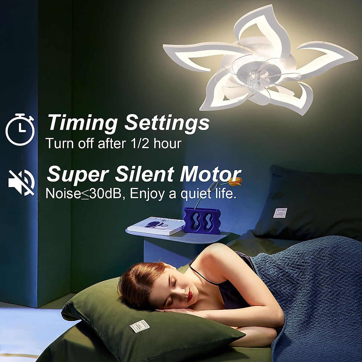 ZHMDJDSH 26" Geometric Ceiling Fan with Light Remote Control, 6 Speeds 3 Colors, White Low Profile Flush Mount Ceiling Light for Kitchen Bedroom Living Room