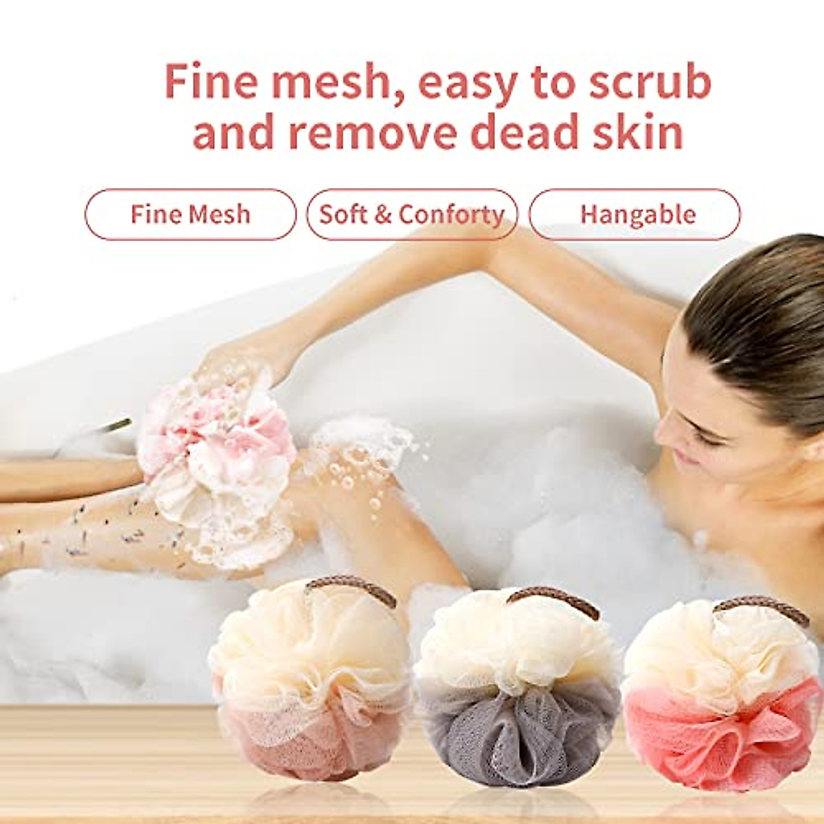 FARMOGA Bath Loofah Sponge Body Scrubber Shower Sponge Exfoliating Mesh Pouf Shower Ball Bath Sponges for Women and Men Bathing Accessories (4Pack 50G Dual Color)