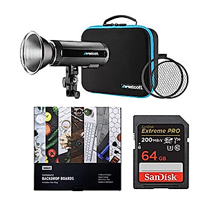 Westcott FJ200 200Ws Strobe Light Bundle with 64GB SD Card and Photography Backdrop Boards (3 Items)