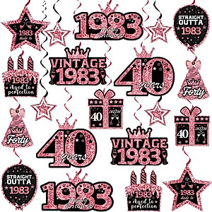 40pcs Rose Gold 40th Birthday Decorations Women Hanging Swirls,No-DIY Happy 40th Birthday Decorations, Vintage 1983 Aged to Perfection 40th Swirls Ceiling Bday Decorations for Women cocomigo