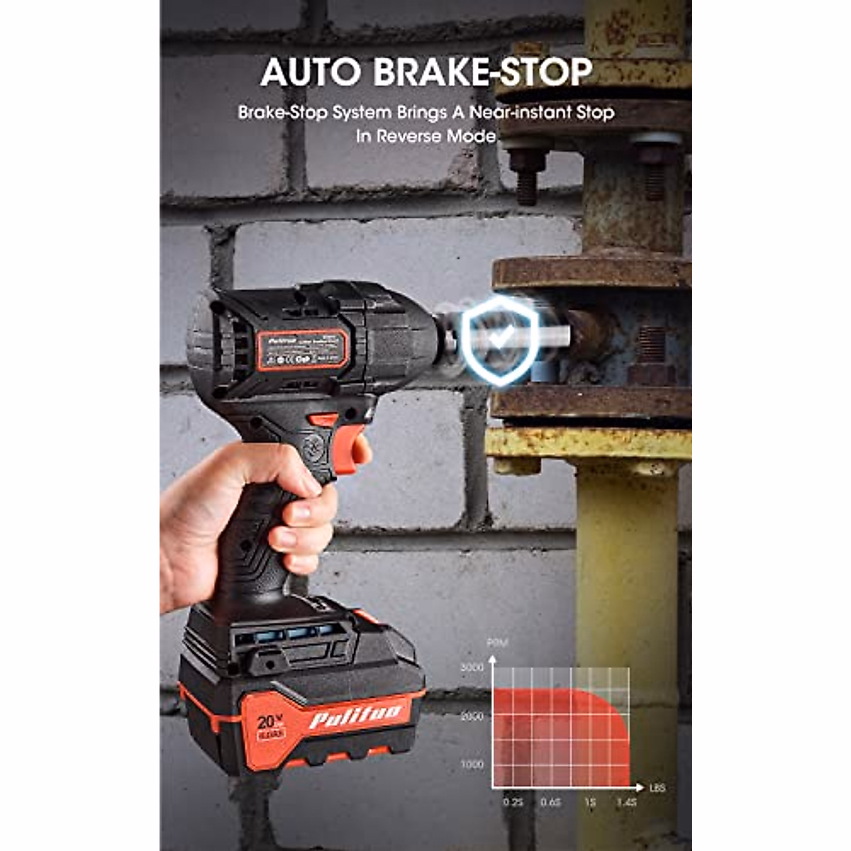 PULITUO Cordless Impact Wrench 1/2 Inch, 20V Electric Brushless Impact Driver Kit w/ 4.0A Li-ion Battery, 4 Pcs Drive Impact Sockets and 1 Hour Fast Charger, High Torque Impact Gun 300ft-lb(400N.m)