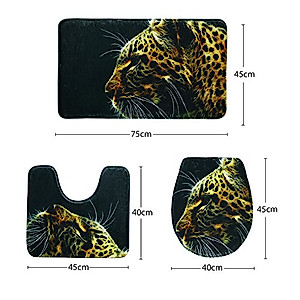 Amagical 16 Pieces Black Leopard Bath Mat Set Shower Curtain Set Bathroom Mat Contour Mat Toilet Cover Shower Curtain 12 Hooks