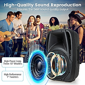 Costzon Portable 1600W 2-Way Powered PA Speaker System, Professional DJ Speakers with Active + Passive Loud Set, 2 Stands, Microphone, Bluetooth, USB/SD Card Input, FM Radio,Remote (2-Way)
