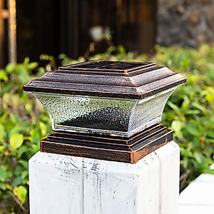 HUYIENO Solar Post Cap Lights Outdoor LED Lighting Deck Fence Two Modes Warm White/7 RGB Color Changing Suitable for 4x4 5x5 Wooden Brushed Copper 6pk.