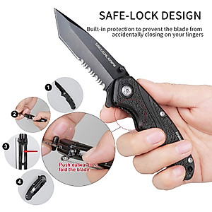 Pocket Folding Knife -Tactical Knife& LED Flashlight-UV Black Light- Good for Hunting Camping Indoor and Outdoor Activities Mens Gift