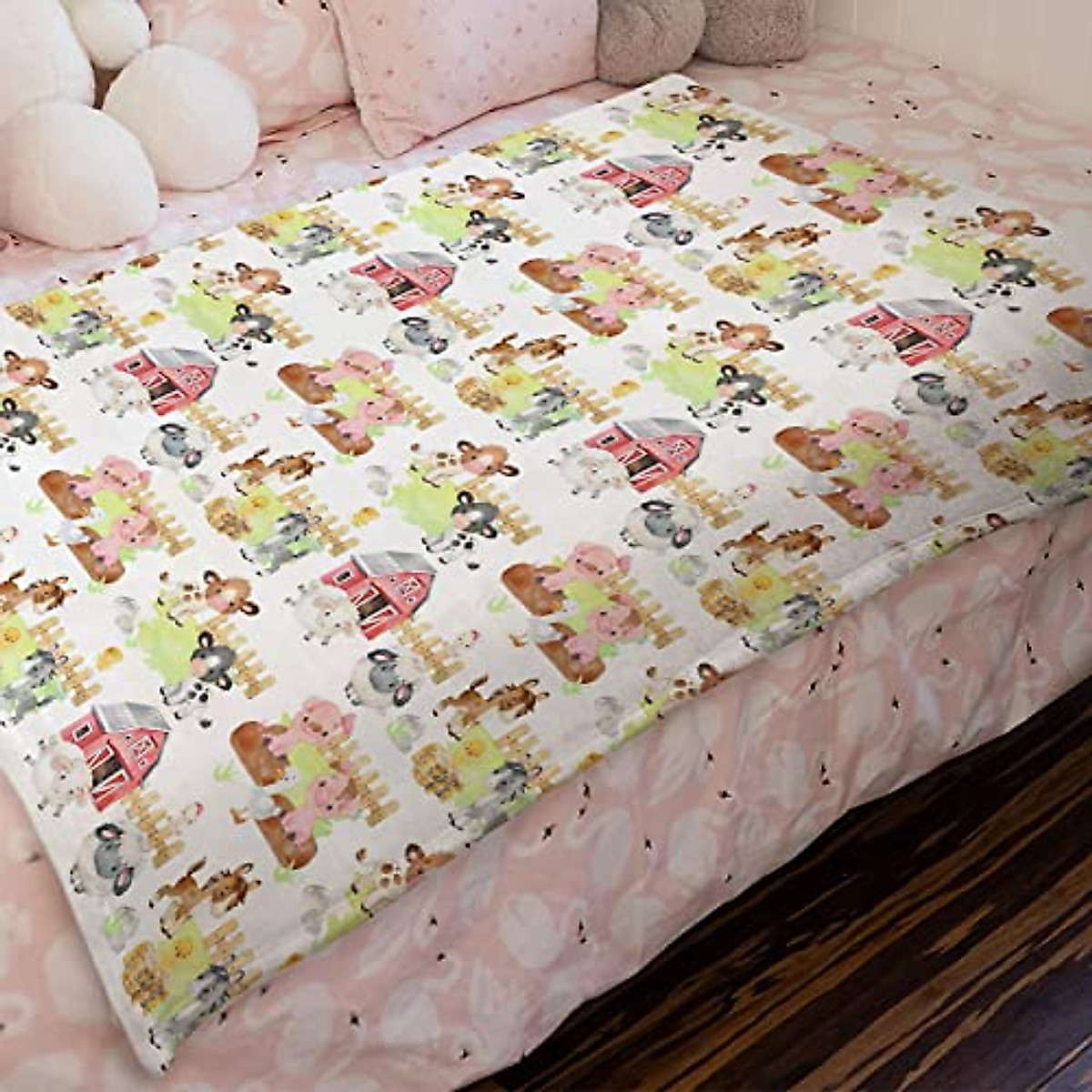 HawSkgFub Farm Animals Barn Neutral Baby Blanket for Boys Girls, Nursery Cow Chicken Pig Sheep Flannel Fleece Swaddle Receiving Blankets, Soft Lightweight Newborn Toddler Infant Kid Crib Bedding 30x40