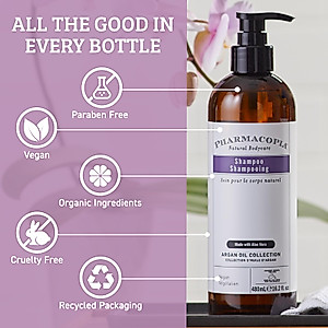 Pharmacopia Hotel Argan Oil Shampoo – Natural Hair Care with Plant Based & Organic Ingredients - Aloe Vera wtih Green Tea and Melon Essence - Vegan, Cruelty Free, No Parabens or Sulfates, 16.2 oz