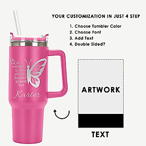 LifGif Butterfly - Christian Personalized Tumbler 40 oz Laser Engraved, Insulated Cup with Handle, Lid & Straw, Inspirational Religious Christian Coffee Mugs, Christian Tumbler, Bible Verse Gifts