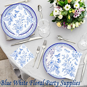 40 Pack Blue White Floral Cocktail Napkins Blue White Floral Luncheon Napkins Fancy Dessert Paper Napkins for Floral Theme Bridal Baby Shower Tea Party Blue White Floral Birthday Party Supplies Decor