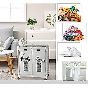 Laundry Sorter Cart with Lid, 110L 2 sections Oxford Cloth Laundry Hamper on Wheels, Laundry Basket for Family Dorm Room Clothing Throws Toys (22.6*13.6*26.6IN)