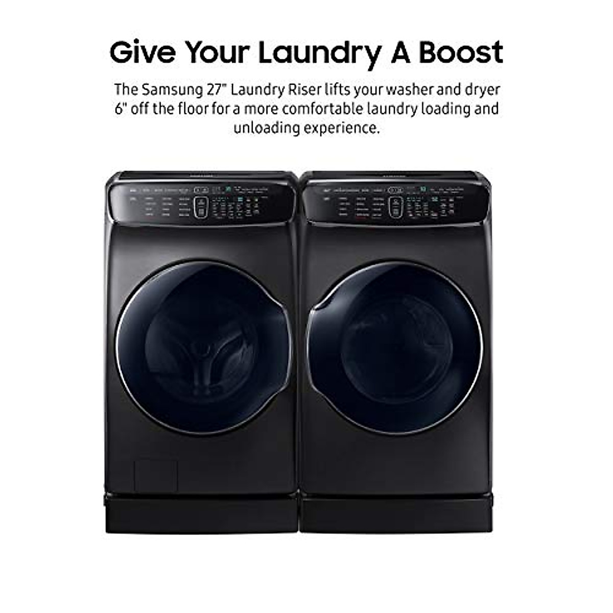 SAMSUNG 27” Wide Laundry Riser Pedestal Stand for 27” Wide Front Load Washer or Dryer, Lifts Machine 6”in Height, WE272NV/A3, Stainless Steel, Brushed Black