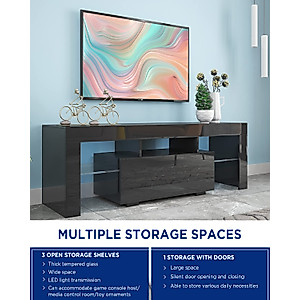 BAMACAR LED TV Stand For 60 Inch TV, Small TV Stand 60 Inch TV Table, 60 55 50 Inch TV Stand For Bedroom 60 55 50 Inch TV Stands For Living Room Black TV Stand For 50 55 Inch TV Stand 55 Inch TV Table