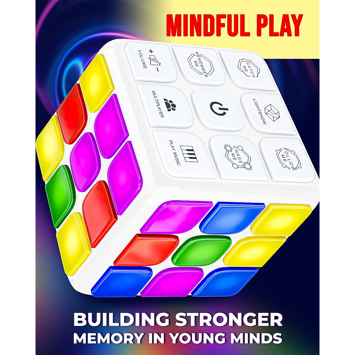 Skywin Puzzle Cube Game (White) - Flashing Cube Handheld Electronic Games Stem Toy - Fun Memory Games & Brain Games for Adults and Kids