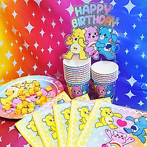 Care Bears Birthday Decorations 58pc Happy Birthday Table Decorations Original Care Bears Party Supplies: Paper Plates, Cups Napkins, Table Cloth Cake Topper Rainbow Party Favor Gender Reveal Decor 3+