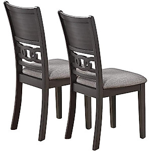 Lepfun Contemporary 5pc Set Round Table with 4X Side Upholstered Chairs with Backrest,Grey Finish Rubberwood Unique Design Funiture for Dining, Resturant and Living Room,Gray