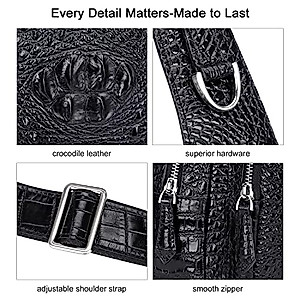 PIJUSHI Crocodile Leather Sling Bag for Men Casual Daypack Sling Backpack(PE020 Black)