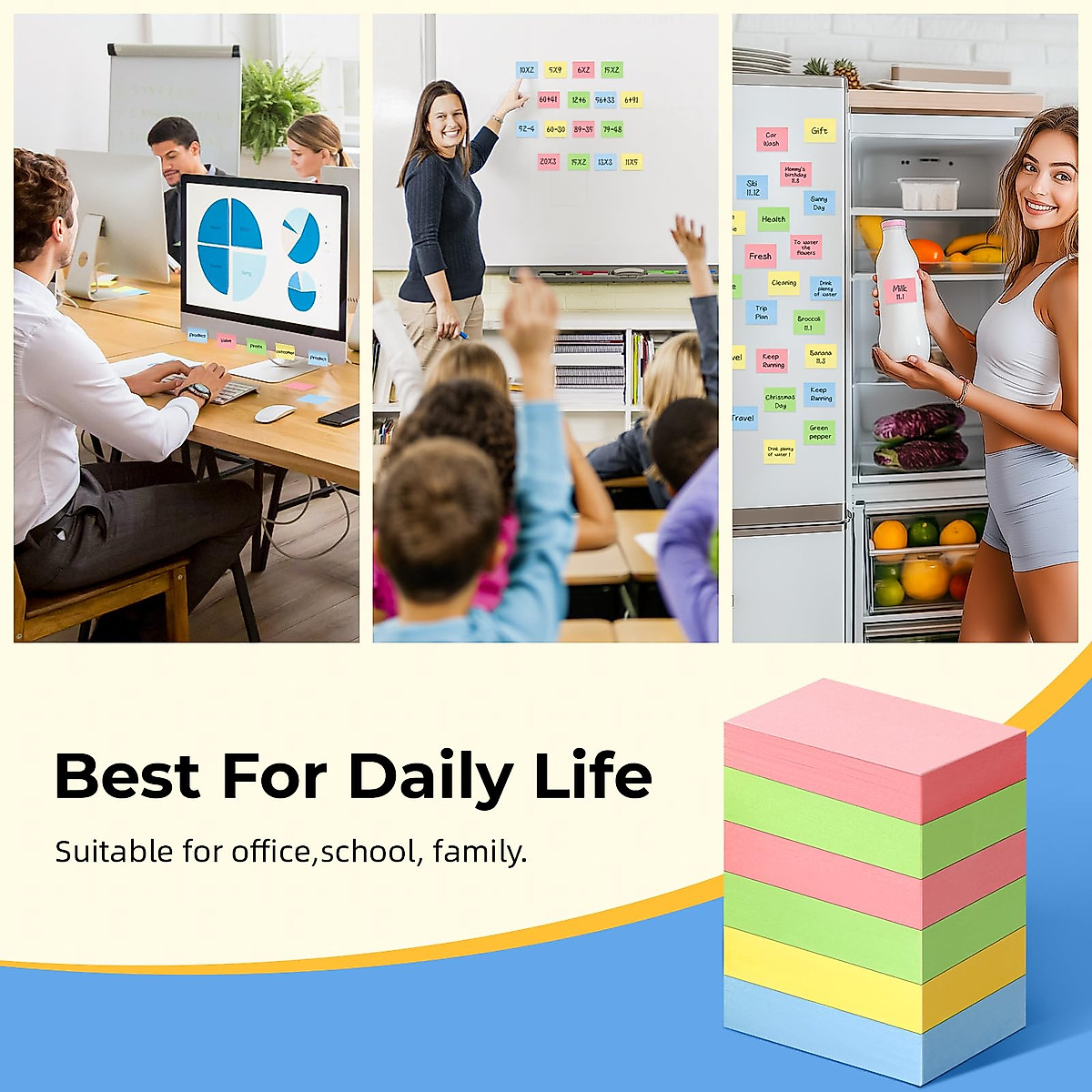 50 Pads Mini Sticky Notes 1.5X 2 inch, Small Self-Stick Note, Bulk Tiny Pads for Office, School, Home, 100 Sheets/Pad, 4 Pastel Colors, Pink, Yellow, Green, Blue