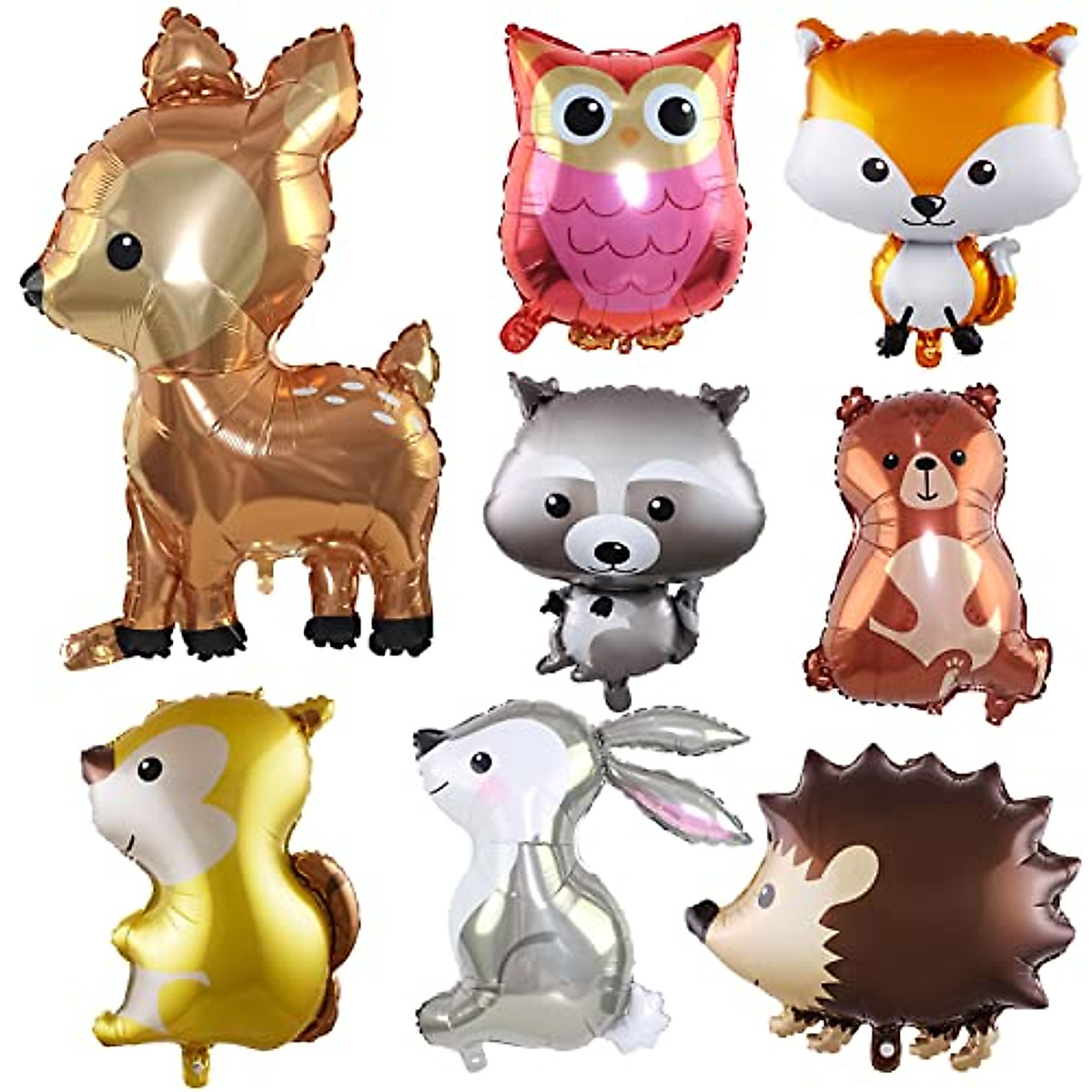 Animal Balloons, 8 Giant Balloons(20-30IN) Rabbit, Bear, Hedgehog, Fox, Raccoon, Owl, Squirrel Jungle Party Decorations Balloons Kit