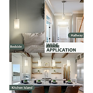 Eietonte 1-Light Mini Pendant Light Fixtures, Modern Chandelier Hanging Ceiling Light with White Frosted Shade, Brushed Nickel Pendant Lighting for Kitchen Bedroom Hallway, Adjustable Height, 3 Pack