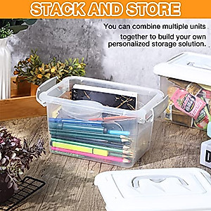 8 Pcs Storage Latch Bin with Lids 8 Qt Clear Plastic Lidded Organizer Bins with Handle Stackable Storage Latching Containers for Home Shelf Office Closet Organize Clothes Toys Snacks Crafts