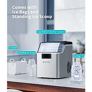 ecozy Countertop Ice Makers, 45lbs Per Day, 24 Cubes Ready in 13 Mins, Stainless Steel Housing, Auto Self-Cleaning Ice Maker with Ice Bags and Ice Scoop for Kitchen Office Bar Party