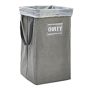 Juvale 5 Piece Large Collapsible Laundry Hamper with 2 Removable Liner Bags and Folding Frame (Grey, 13 x 23 In)