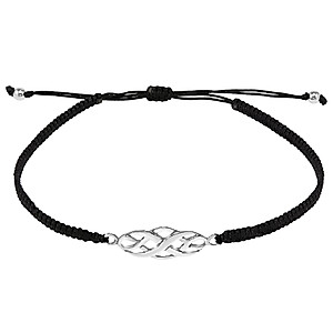 AeraVida Celtic Infinity Knot Rope Sterling Silver Charm on Black Adjustable Bracelet