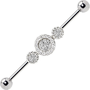 BodyJewelryOnline 3PCS 316L Surgical Steel 14G Industrial Barbell Triple CZ Industrial Cartilage Clear Circle Gems Industrial Earring Industrial Piercing Bar Removable Charm Jewelry