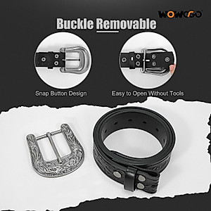 WOWOGO Western Belts for Women Men Cowboy Cowgirl Floral Engraved Leather Belt Strap Vintage Embossed Buckle