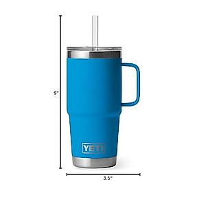 YETI Rambler 25 oz Tumbler with Handle and Straw Lid, Travel Mug Water Tumbler, Vacuum Insulated Cup with Handle, Stainless Steel, Big Wave Blue