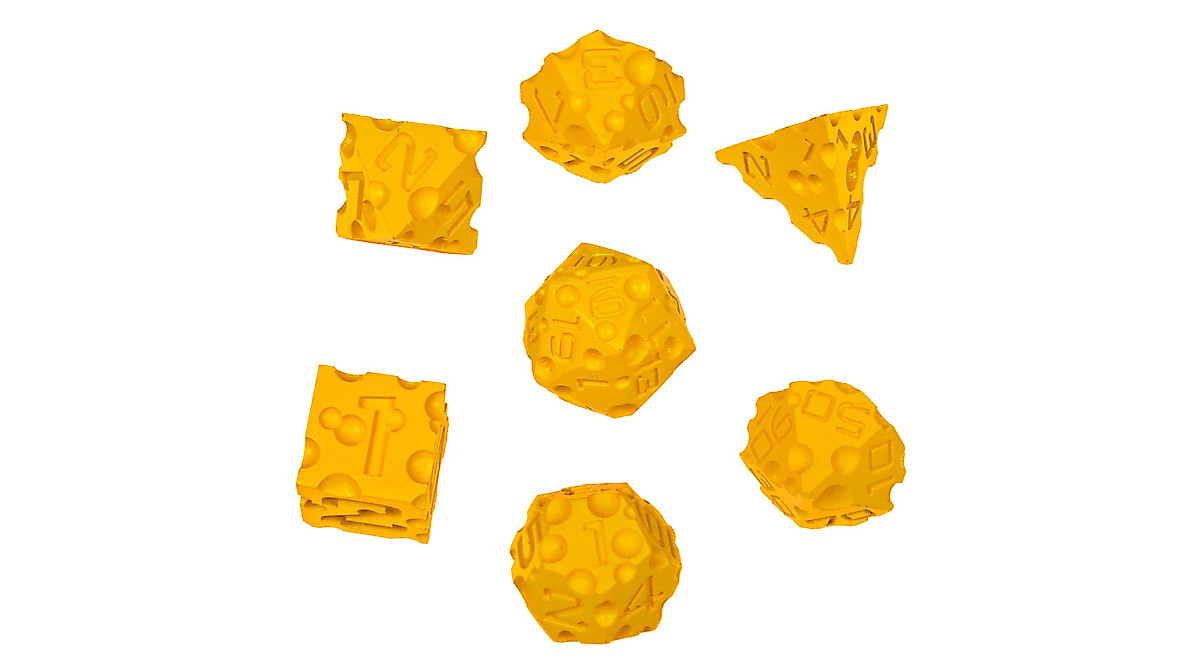 DND Cheese Dice Set: Fun 3D Printed Polyhedral RPG Dice