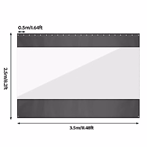 HIYOUGO Outdoor Vinyl Curtain with Clear Tarp Panel, 11x8ft PVC Heavy Duty Clear Panel Curtains with Grommets Weather Resistant Curtains for Patio, Pergola, Porch, Gazebos
